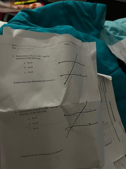 Solved = 3. Given m||n, if mz2 measures of the following: | Chegg.com