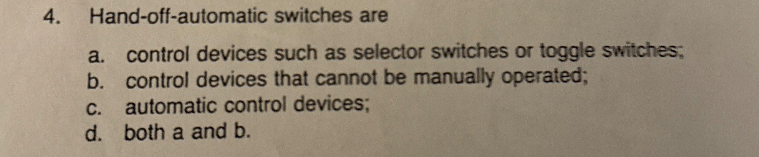 Solved Hand-off-automatic switches area. ﻿control devices | Chegg.com