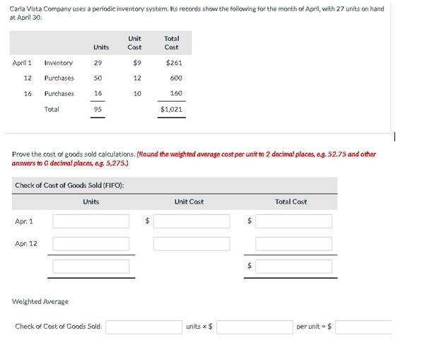 Solved Carla Vista Company uses a periodic inventory system. | Chegg.com