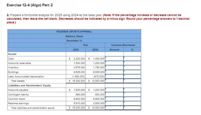 Solved Exercise 12-2 (Algo) Prepare vertical analysis | Chegg.com