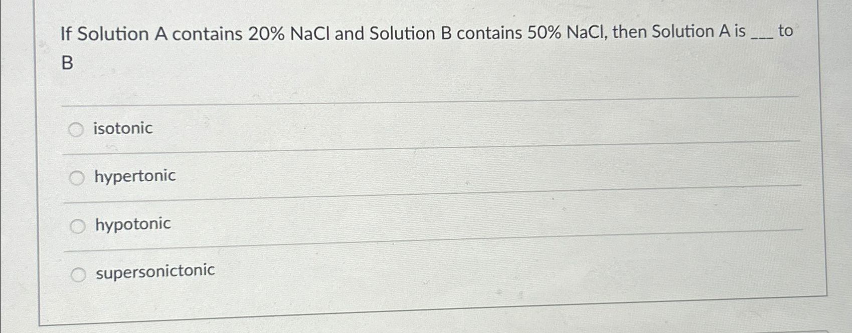 Solved If Solution A contains 20%NaCl and Solution B | Chegg.com
