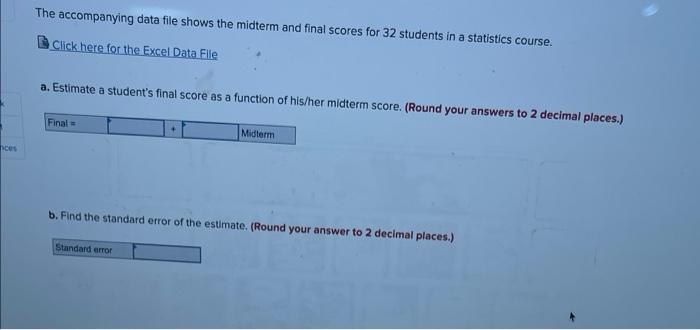 Solved The accompanying data file shows the midterm and | Chegg.com