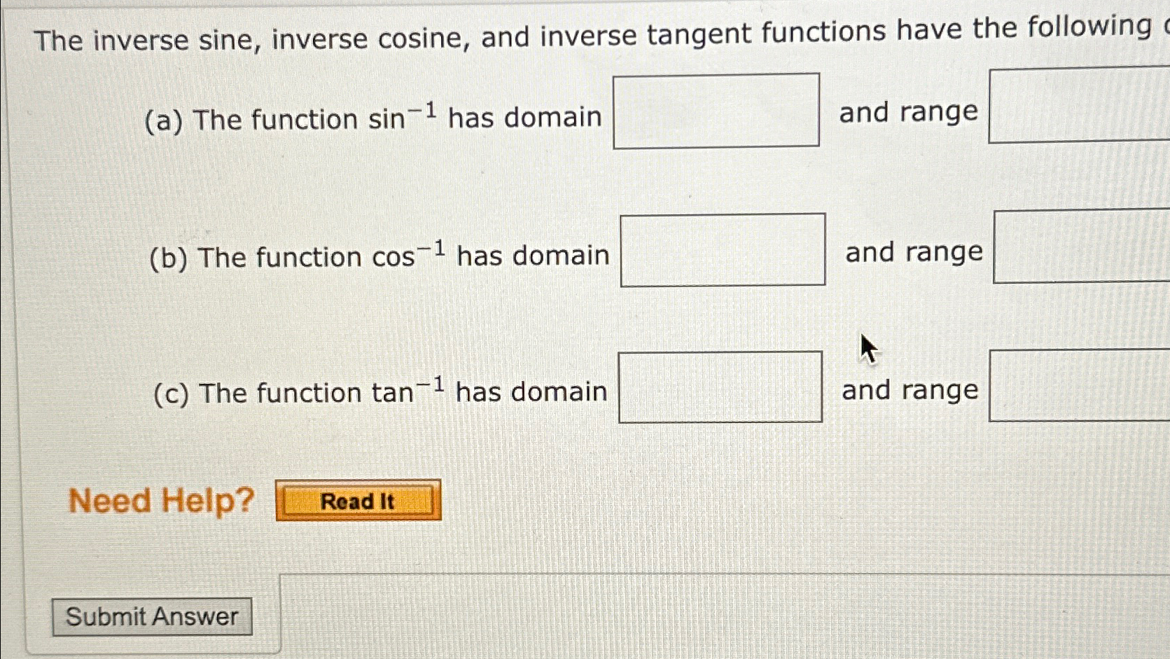 Solved The inverse sine, ﻿inverse cosine, and inverse | Chegg.com