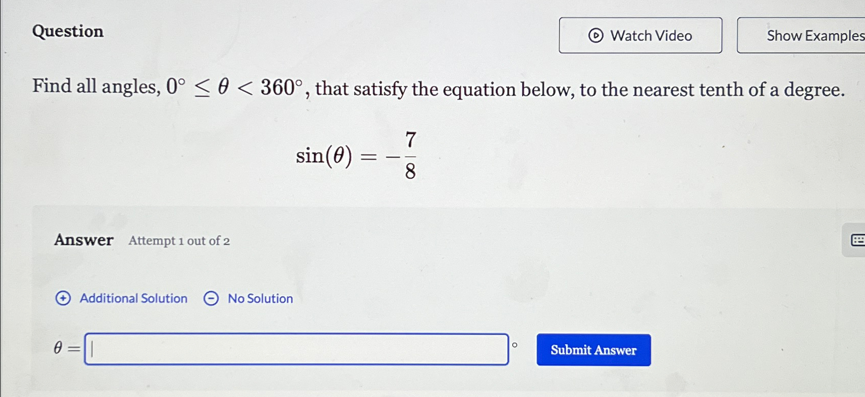 Solved QuestionShow ExamplesFind all angles, 0°≤θ