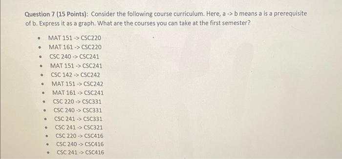 Solved Question 7 (15 Points): Consider the following course | Chegg.com