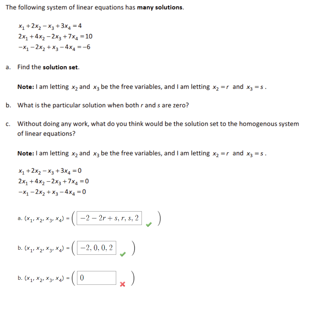 Solved The following system of linear equations has many | Chegg.com