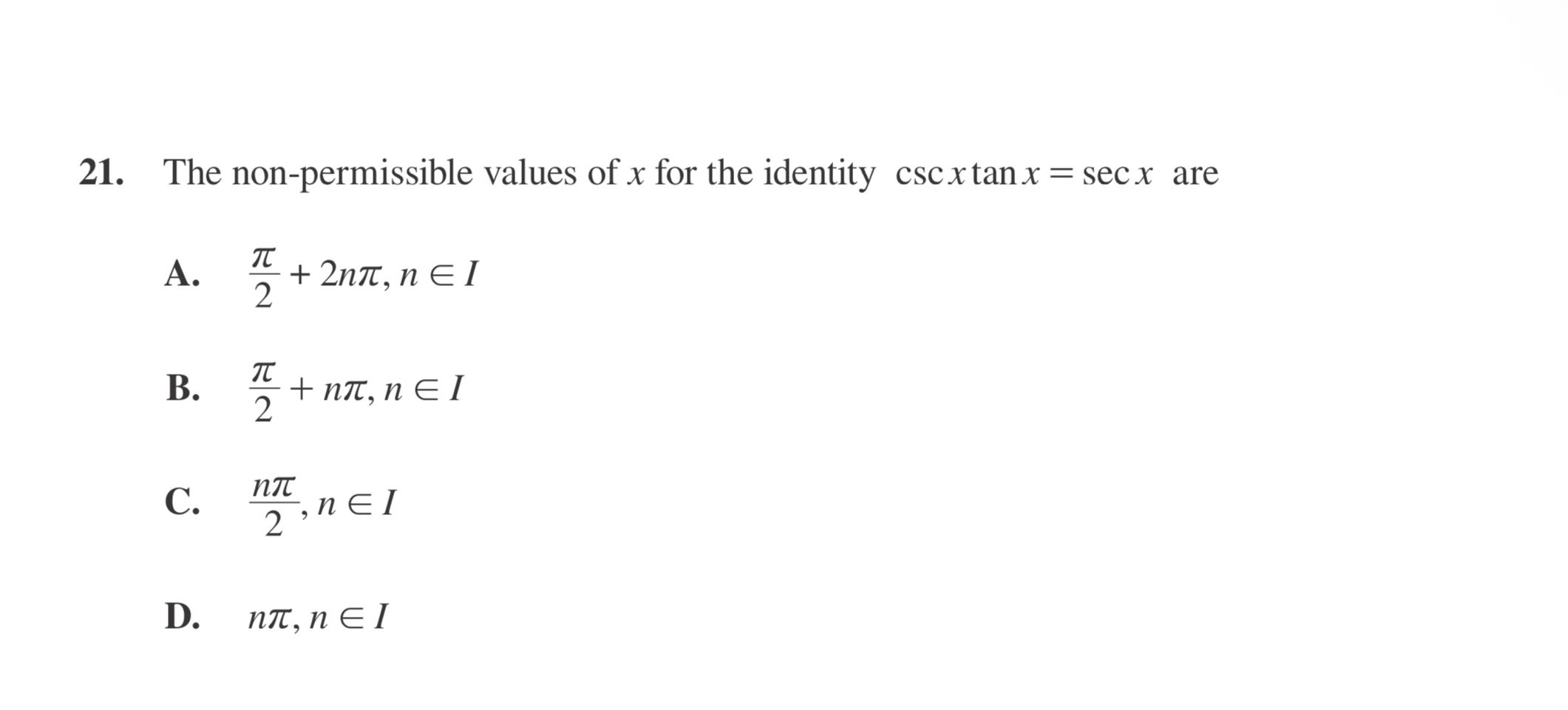 Solved The non-permissible values of x ﻿for the identity | Chegg.com