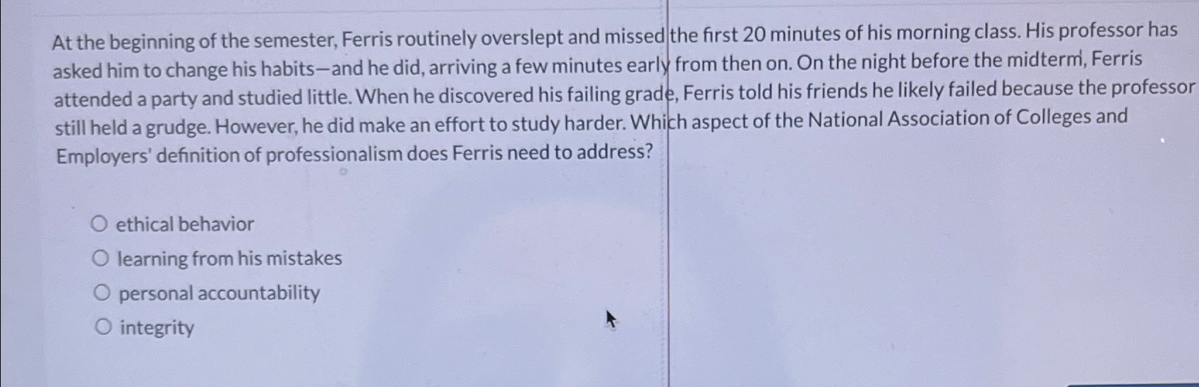 Solved At the beginning of the semester, Ferris routinely | Chegg.com