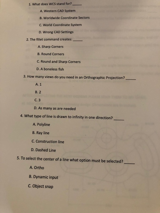 Solved 1. What does wcS stand for? A. Western CAD System B. | Chegg.com
