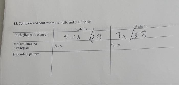 Solved S3. Compare and contrast the a-helix and the ß sheet. | Chegg.com