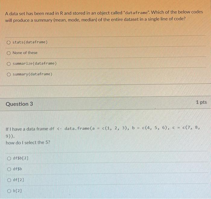 Solved A data set has been read in R and stored in an object | Chegg.com