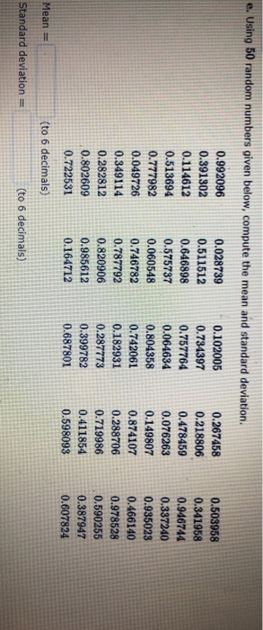 Solved e. Using 50 random numbers given below, compute the | Chegg.com