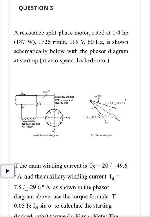 Solved QUESTION 3 A resistance split-phase motor, rated at | Chegg.com