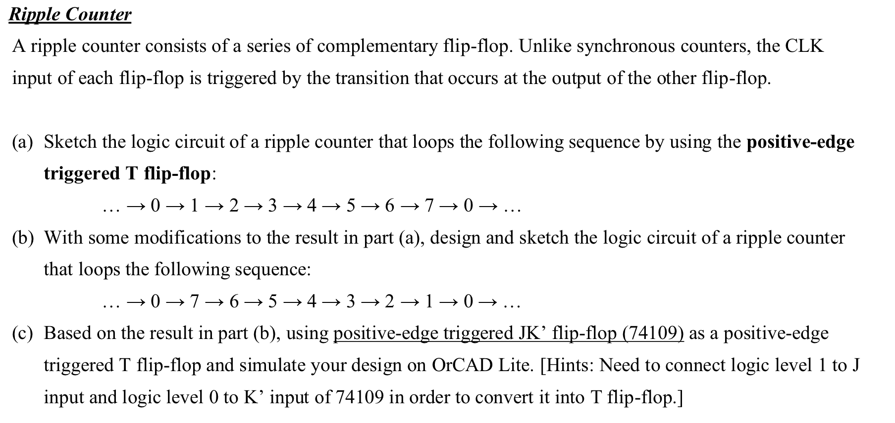 Solved (a) ﻿Sketch the logic circuit of a ripple counter | Chegg.com