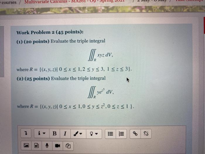 Solved courses / Multivariate Calculus - Work Problem 2 (45 | Chegg.com