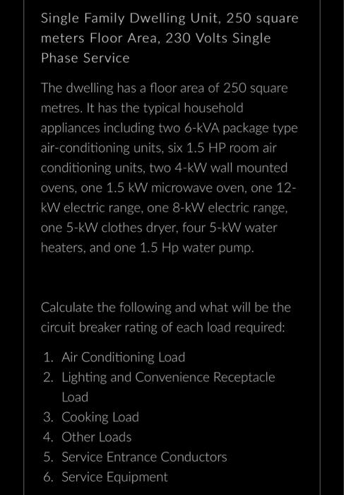 Solved Single Family Dwelling Unit, 250 square meters Floor | Chegg.com