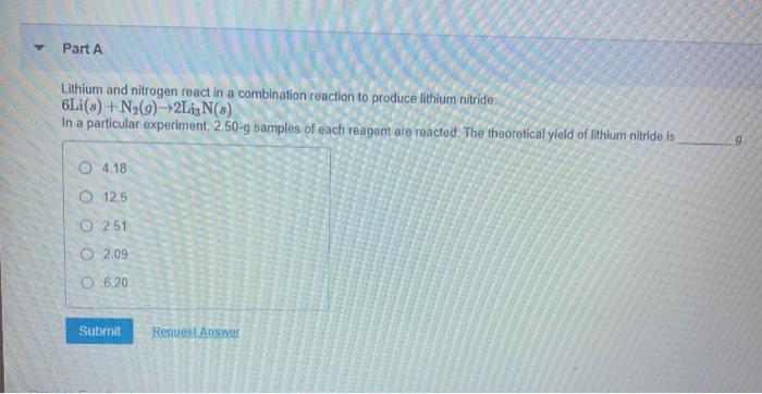 Solved Part A Lithium and nitrogen react in a combination | Chegg.com