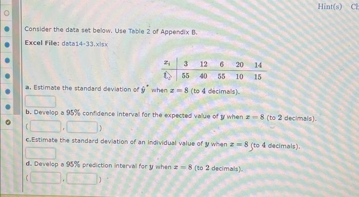 Solved Consider the data set below. Use Table 2 of Appendix | Chegg.com