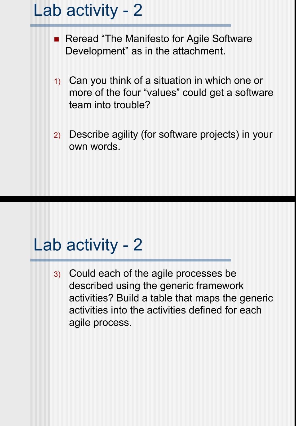 Solved Lab activity - 2 • Reread “The Manifesto for Agile | Chegg.com
