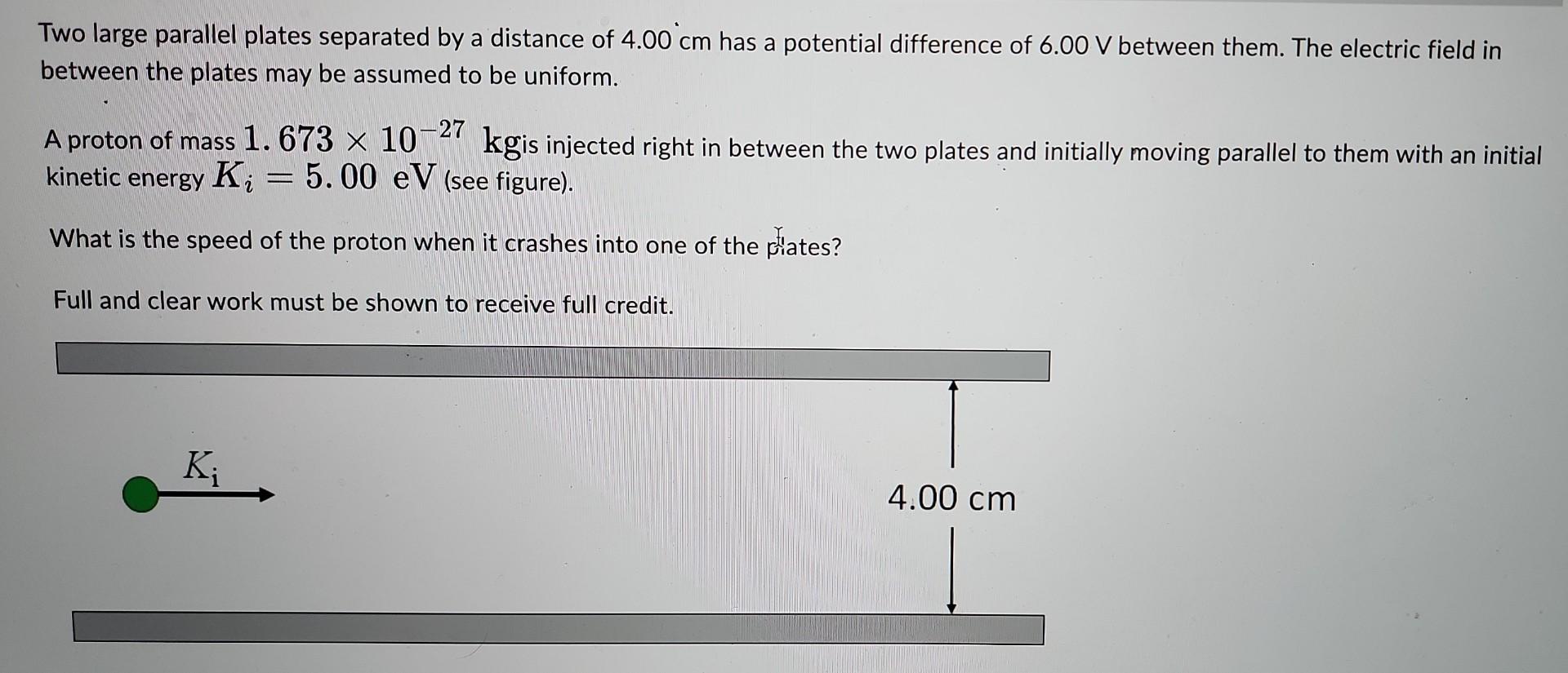 Solved Two large parallel plates separated by a distance of | Chegg.com