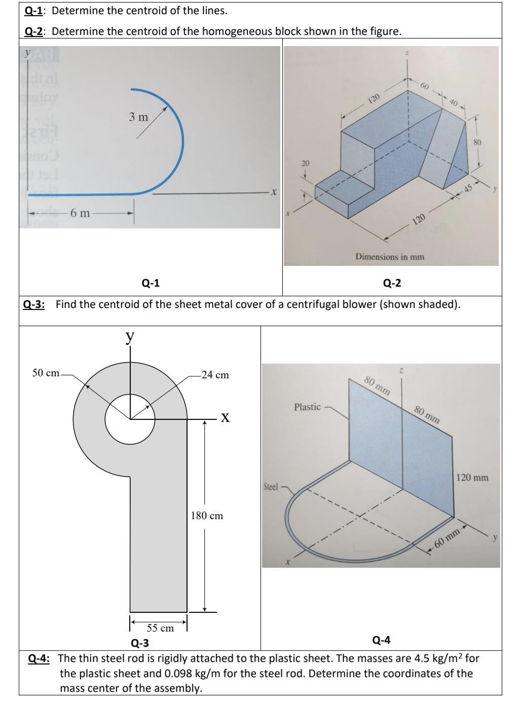 Solved Q-1: Determine the centroid of the lines.Q-2: | Chegg.com