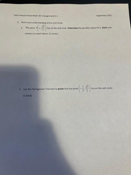 Solved Vista Virtual School Math 30-1 Assignment 21 | Chegg.com