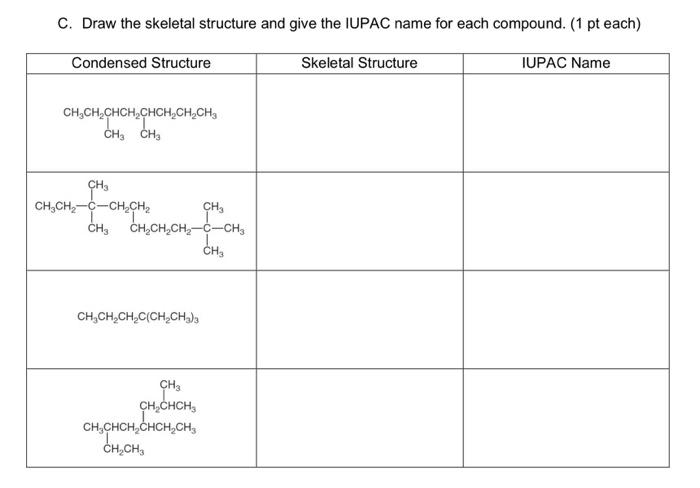 Solved C. Draw the skeletal structure and give the IUPAC | Chegg.com