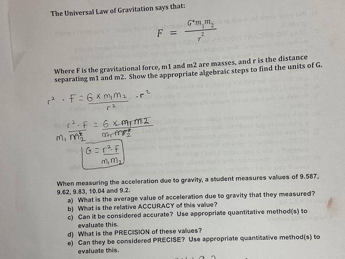 Solved The Universal Law of Gravitation says that: | Chegg.com