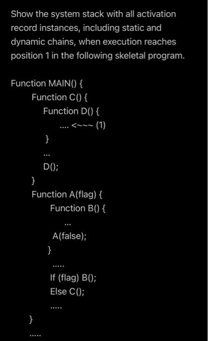 Solved Show the system stack with all activation record | Chegg.com