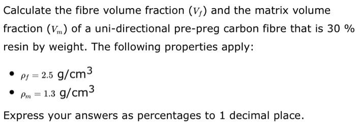Solved Calculate the fibre volume fraction (Vf) and the | Chegg.com