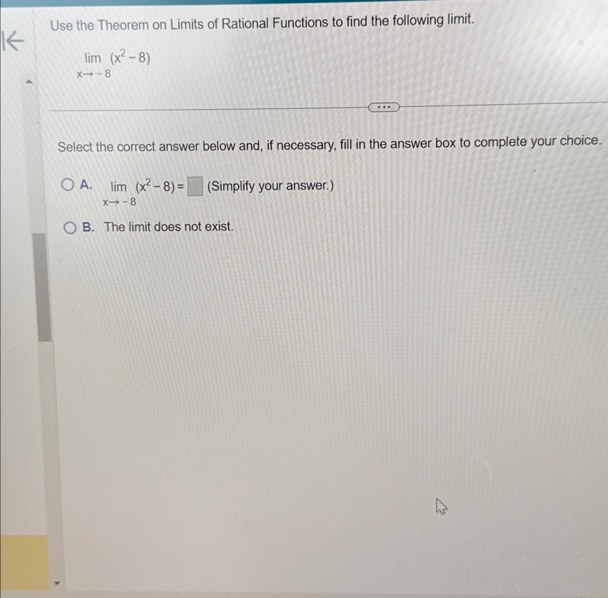 Solved Use the Theorem on Limits of Rational Functions to | Chegg.com