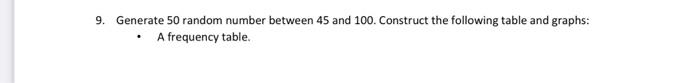 Solved 9. Generate 50 random number between 45 and 100 . | Chegg.com