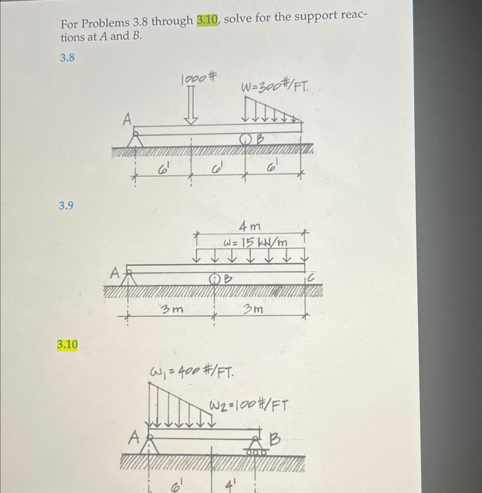 Solved For Problem 3.10 , ﻿solve for the support reactions | Chegg.com