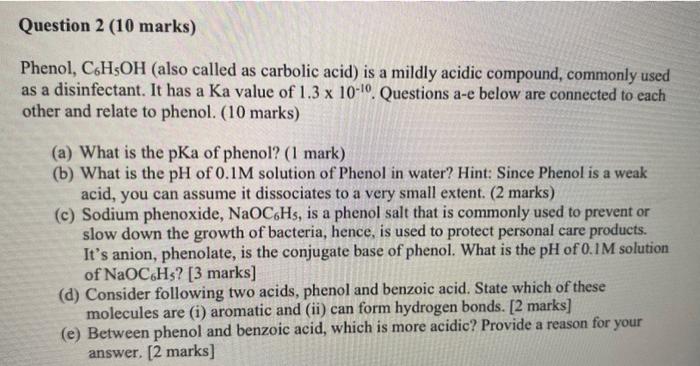 Solved Phenol, C6H5OH (also called as carbolic acid) is a | Chegg.com