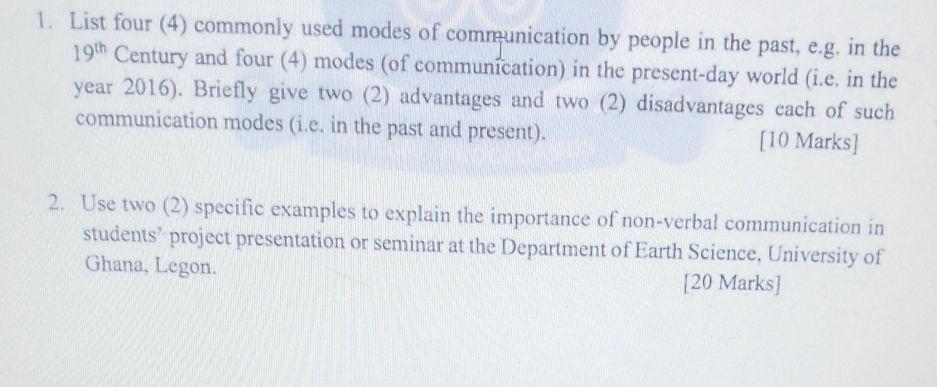 Solved 1. List four (4) commonly used modes of communication | Chegg.com