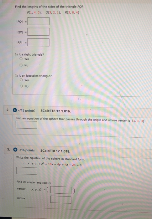 Solved Find the lengths of the sides of the triangle PQR. | Chegg.com