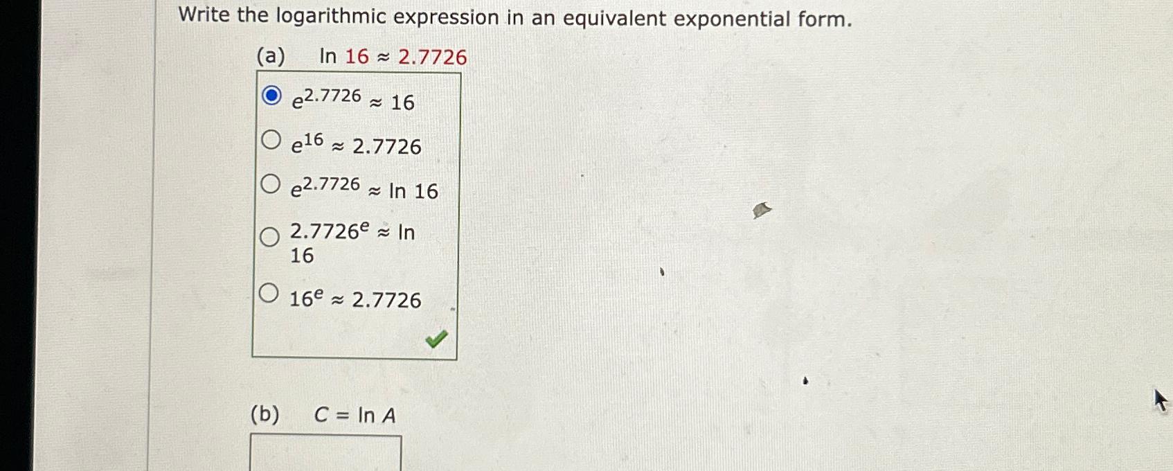 Solved Write the logarithmic expression in an equivalent | Chegg.com