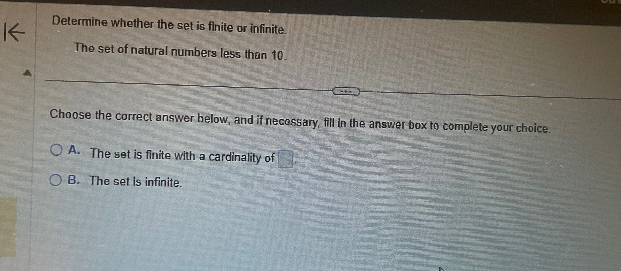 Solved Determine whether the set is finite or infinite.The | Chegg.com
