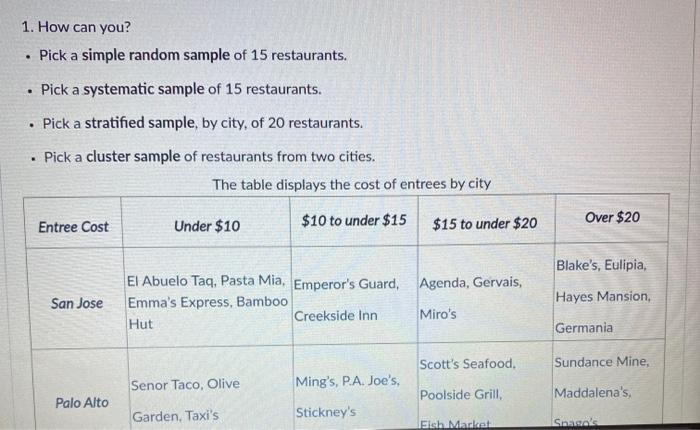 Solved 1. How can you? . Pick a simple random sample of 15 | Chegg.com