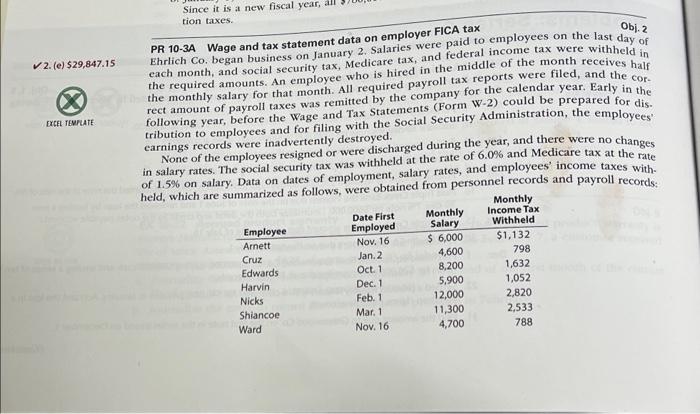 Solved PR 10-3A Wage and tax statement data on employer FICA | Chegg.com