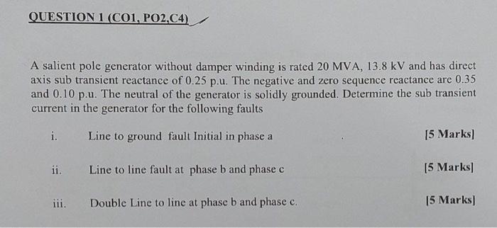 Solved A salient pole generator without damper winding is | Chegg.com