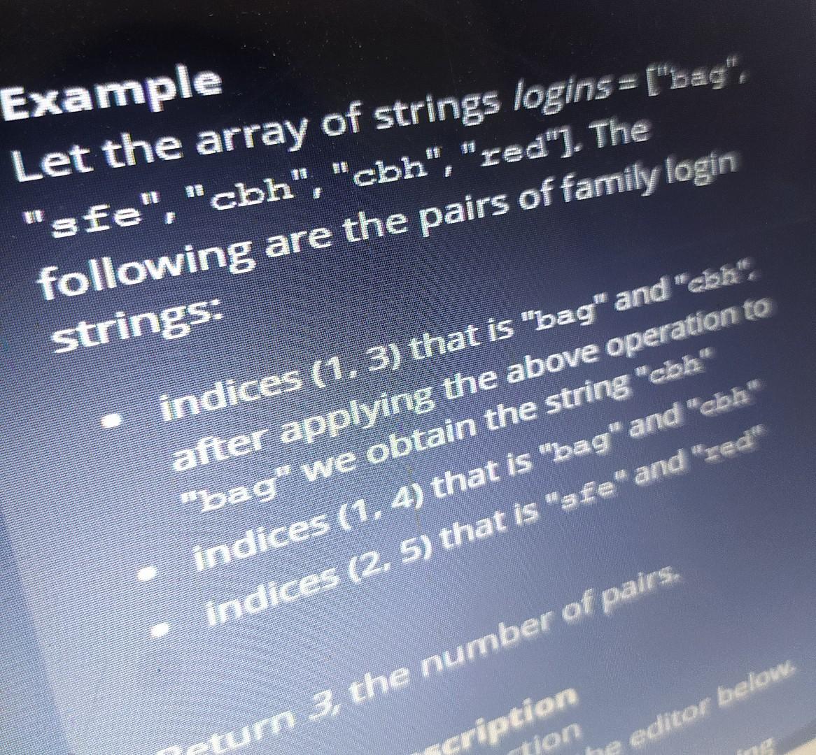Example Let the array of strings logins =["lbag ", | Chegg.com