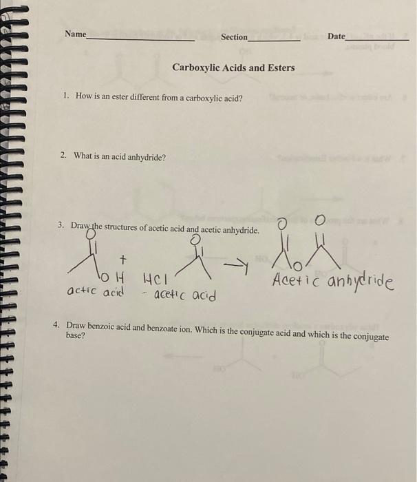 Solved Name Section Date Carboxylic Acids and Esters 1. How | Chegg.com