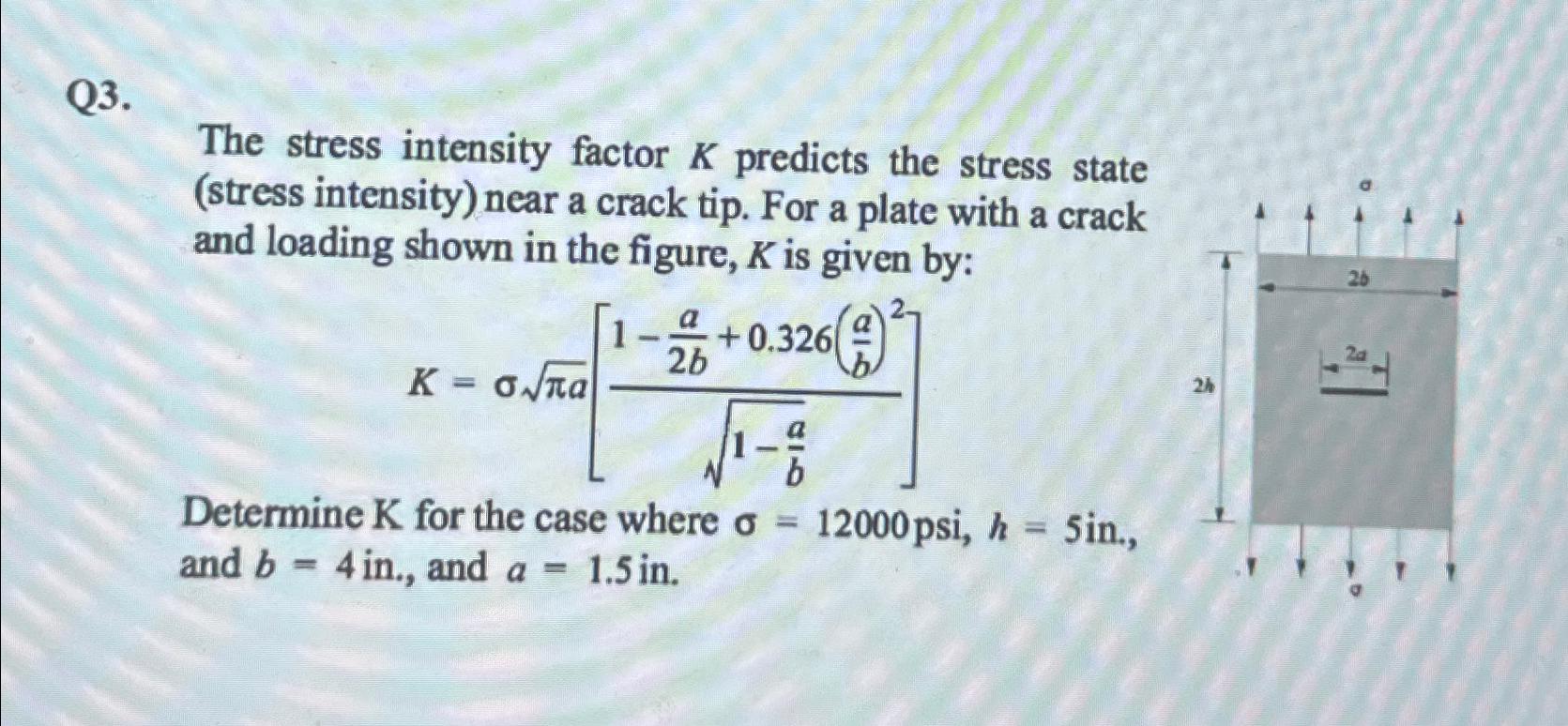 Solved Q3.The stress intensity factor K ﻿predicts the stress | Chegg.com