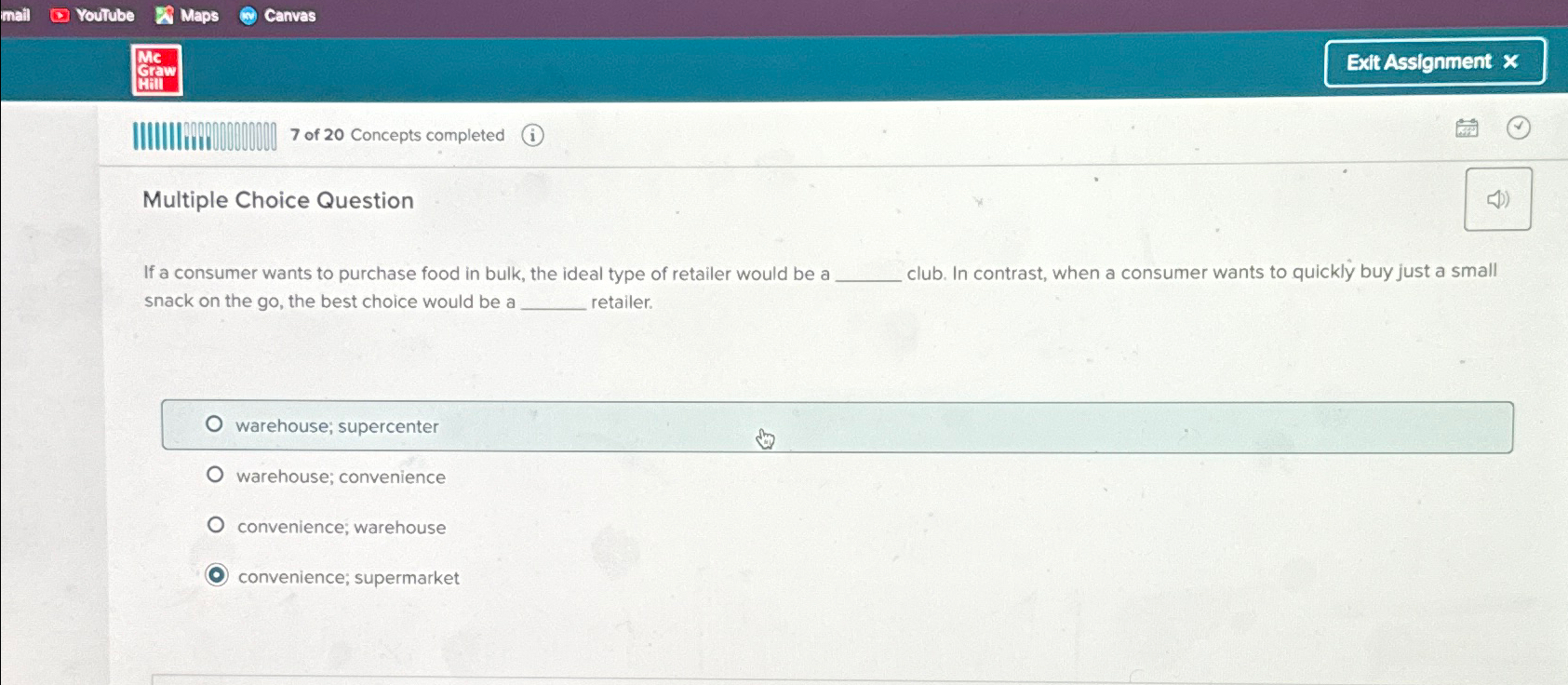 Solved YouTubeMapsCanvas7 ﻿of 20 ﻿Concepts completed | Chegg.com