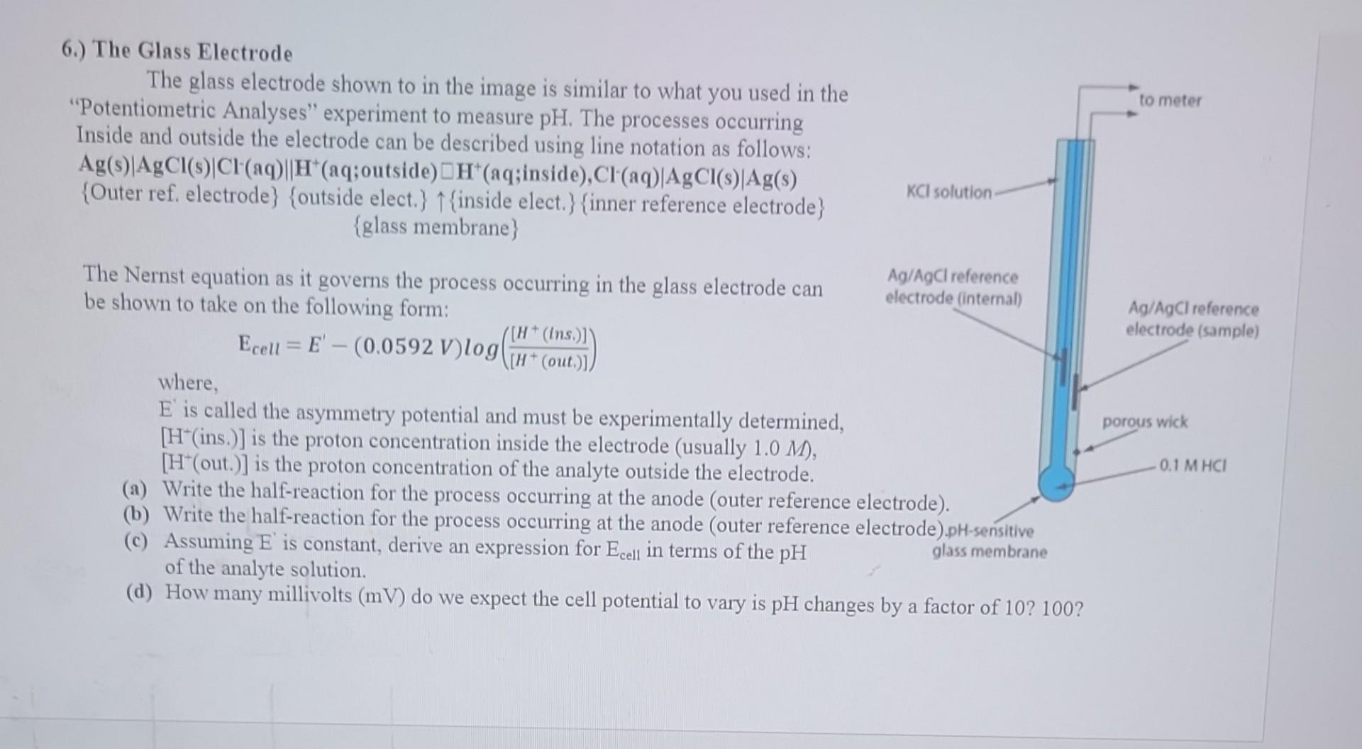 Solved 6.) The Glass Electrode The glass electrode shown to | Chegg.com
