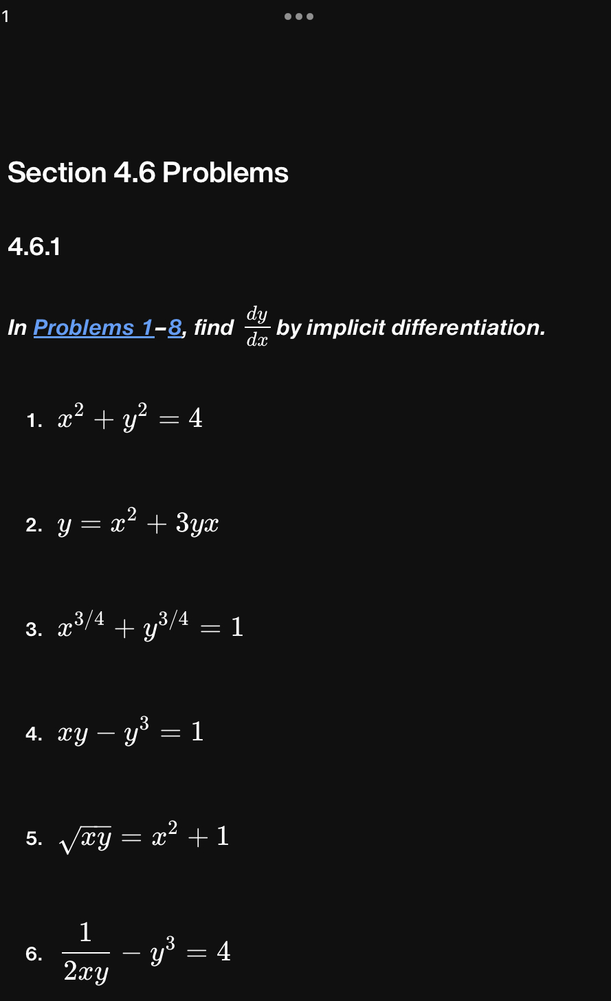 Solved Section 4.6 ﻿Problems4.6.1In Problems 1-8, ﻿find dydx | Chegg.com