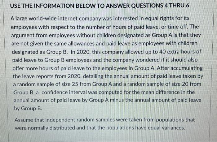 Solved USE THE INFORMATION BELOW TO ANSWER QUESTIONS 4 THRU | Chegg.com
