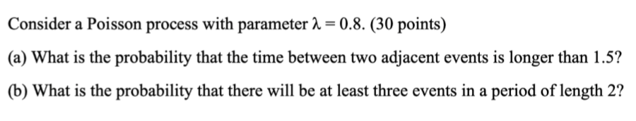 Solved Consider a Poisson process with parameter λ=0.8. ﻿(a) | Chegg.com