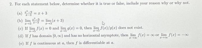 Solved 2. For each statement below, determine whether it is | Chegg.com